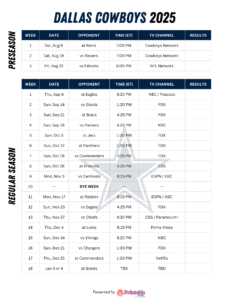 2025 Dallas Cowboys Schedule: Free Printable PDF
