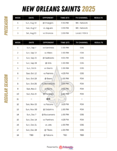 2025 Printable New Orleans Saints Schedule: Free Printable PDF