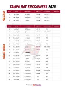 2025 Tampa Bay Buccaneers Schedule: Free Printable PDF, TV Channels ...